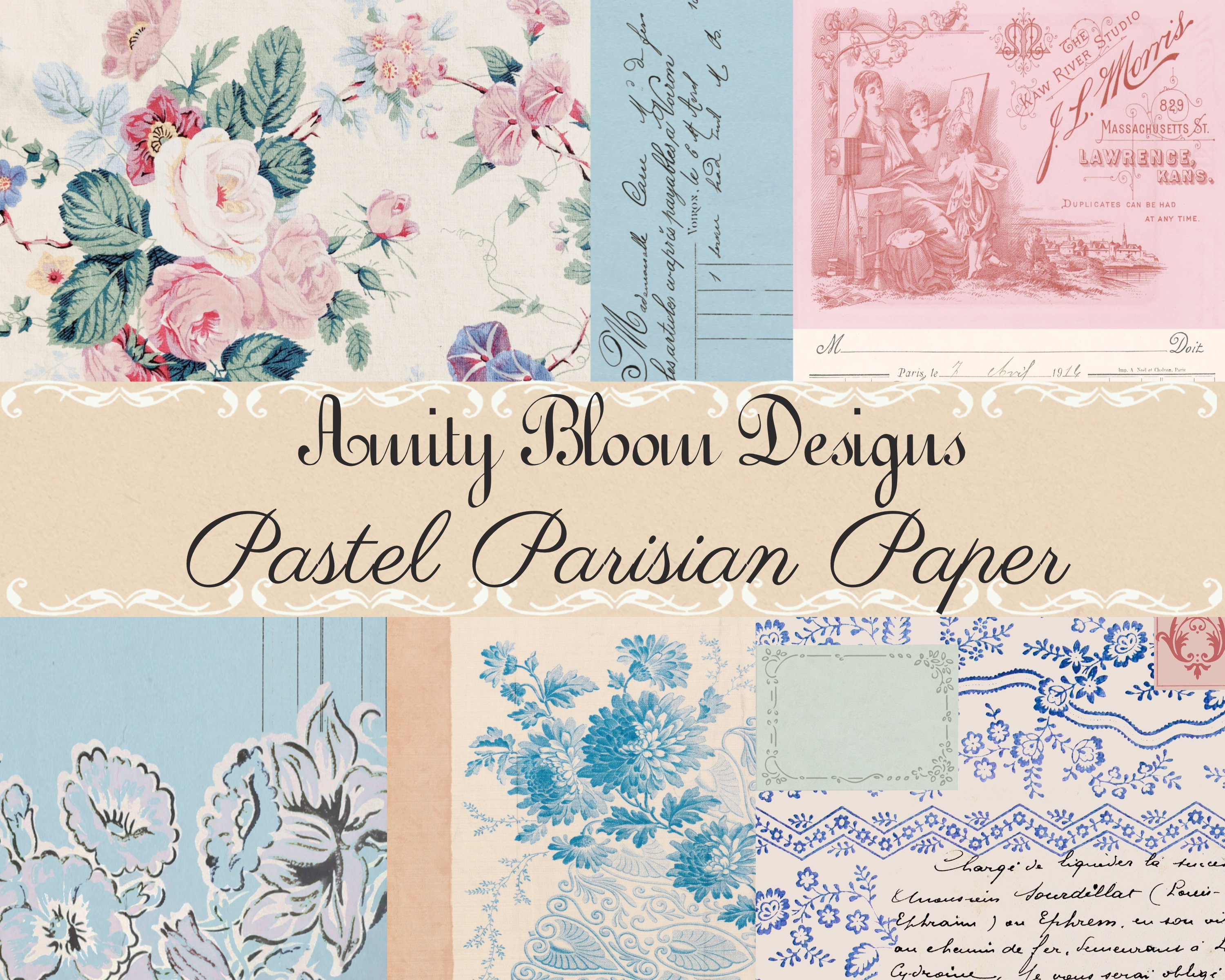 Pastel Parisian Paper | Wallpaper | Floral Vintage Paper - Etsy