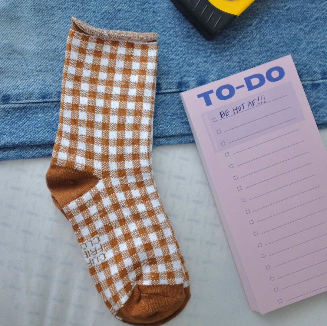 Best Seller Timeless Brown Gingham Fashion Socks, Cotton, Minimalist ...