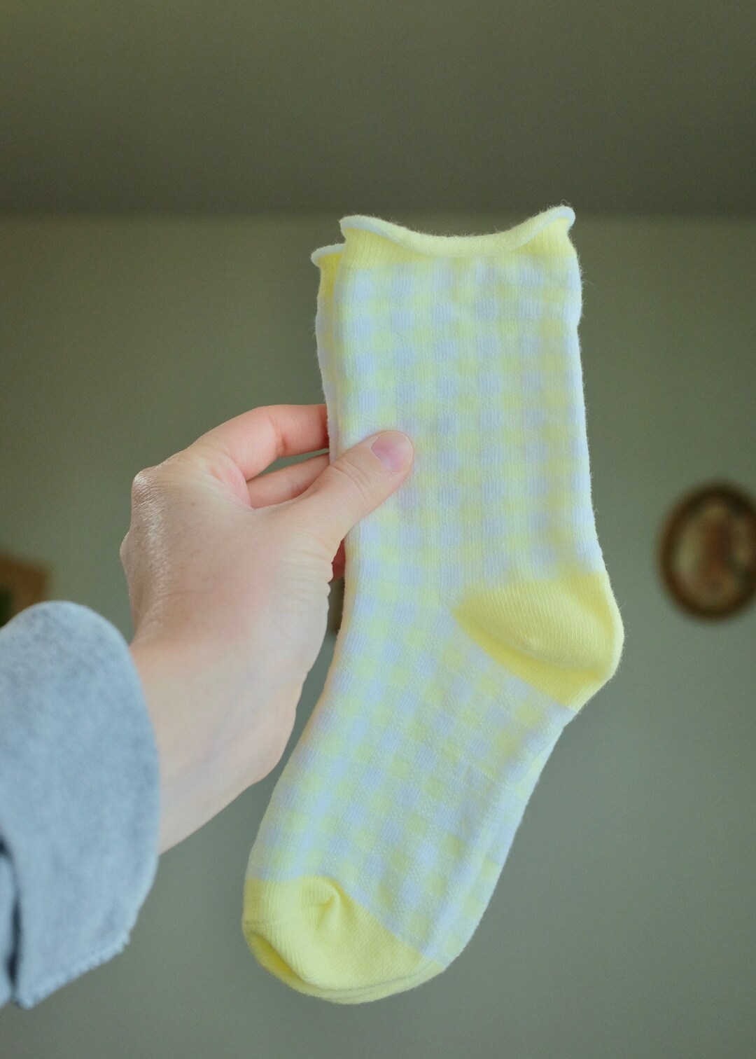 NEW PRODUCT! Yellow Gingham Socks, Spring, Summer,checkered Gift for ...