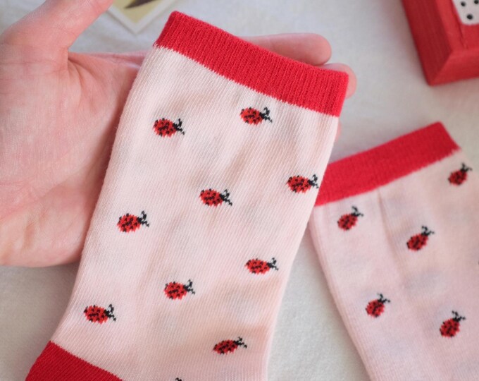 Pink Red Ladybug Farm Insect Sock, Trendy Fashion, Cottage Core, Lucky ...
