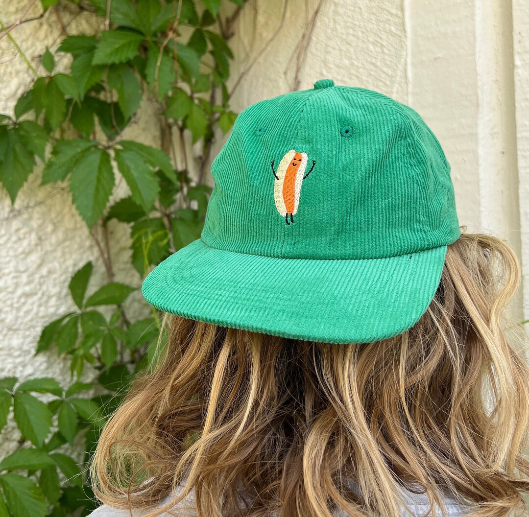 Hot Dog Corduroy 6 Panel Hat Funny Peace Cap Adjustable Strap Vintage ...