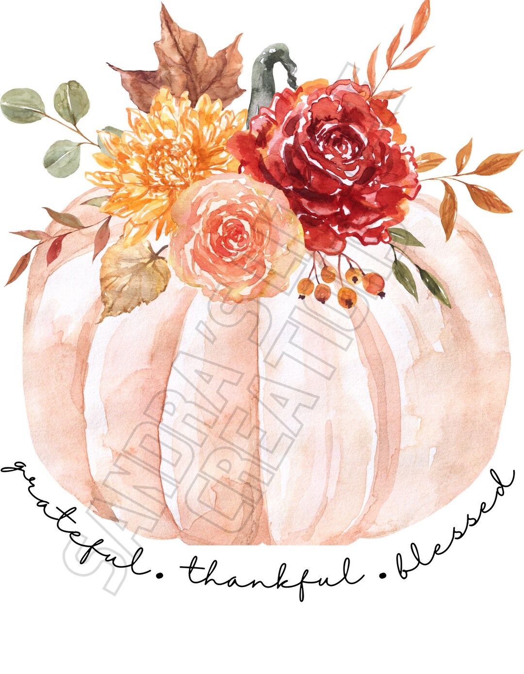 Grateful Thankful Blessed Floral Pumpkin PNG Thanksgiving for DTF and ...