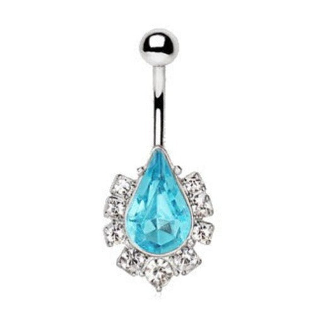 316L Stainless Steel Aqua Teardrop Navel Ring - Etsy