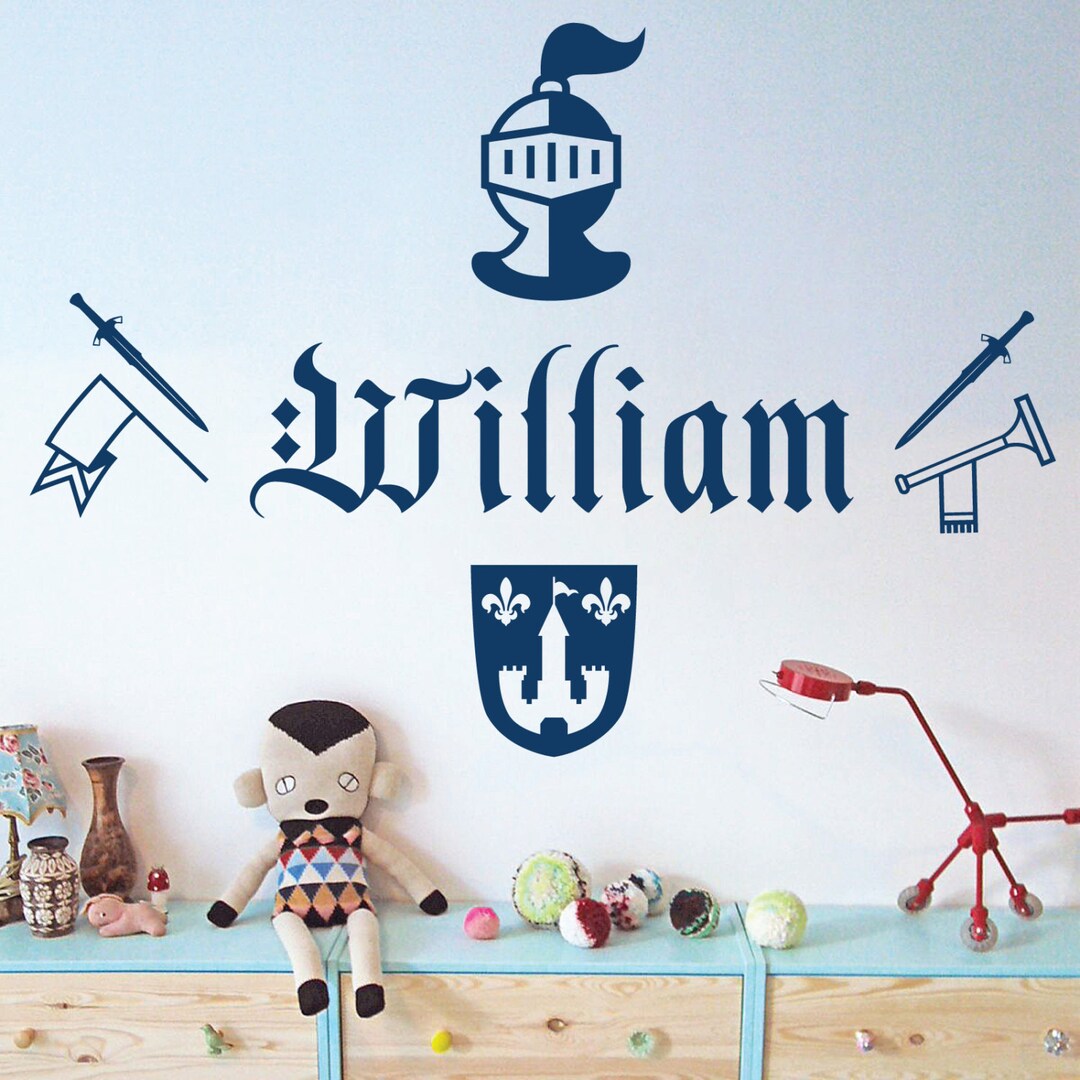 WD101033 Personalised Name Boys Wall Art Sticker Knight, Sword, Armour ...