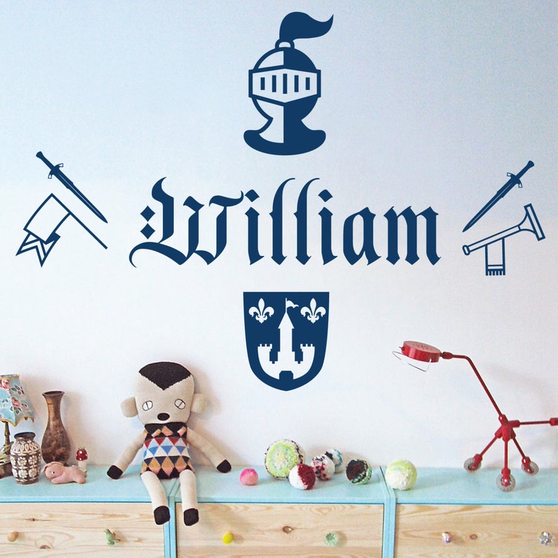 WD101033 Personalised Name Boys Wall Art Sticker Knight, Sword, Armour ...