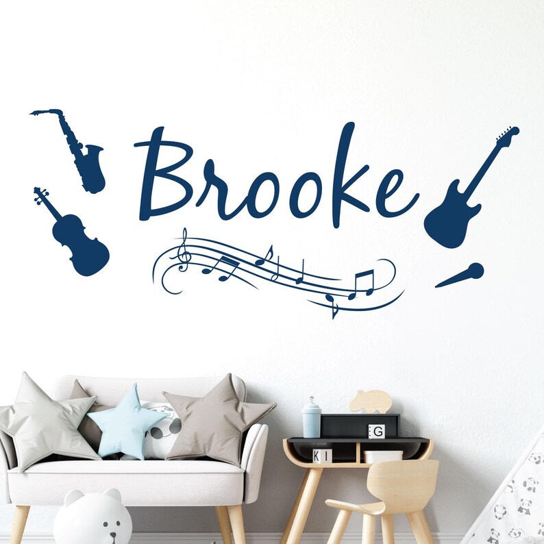 WD101023 Personalised Name Wall Art Sticker Music Notes, Instruments ...