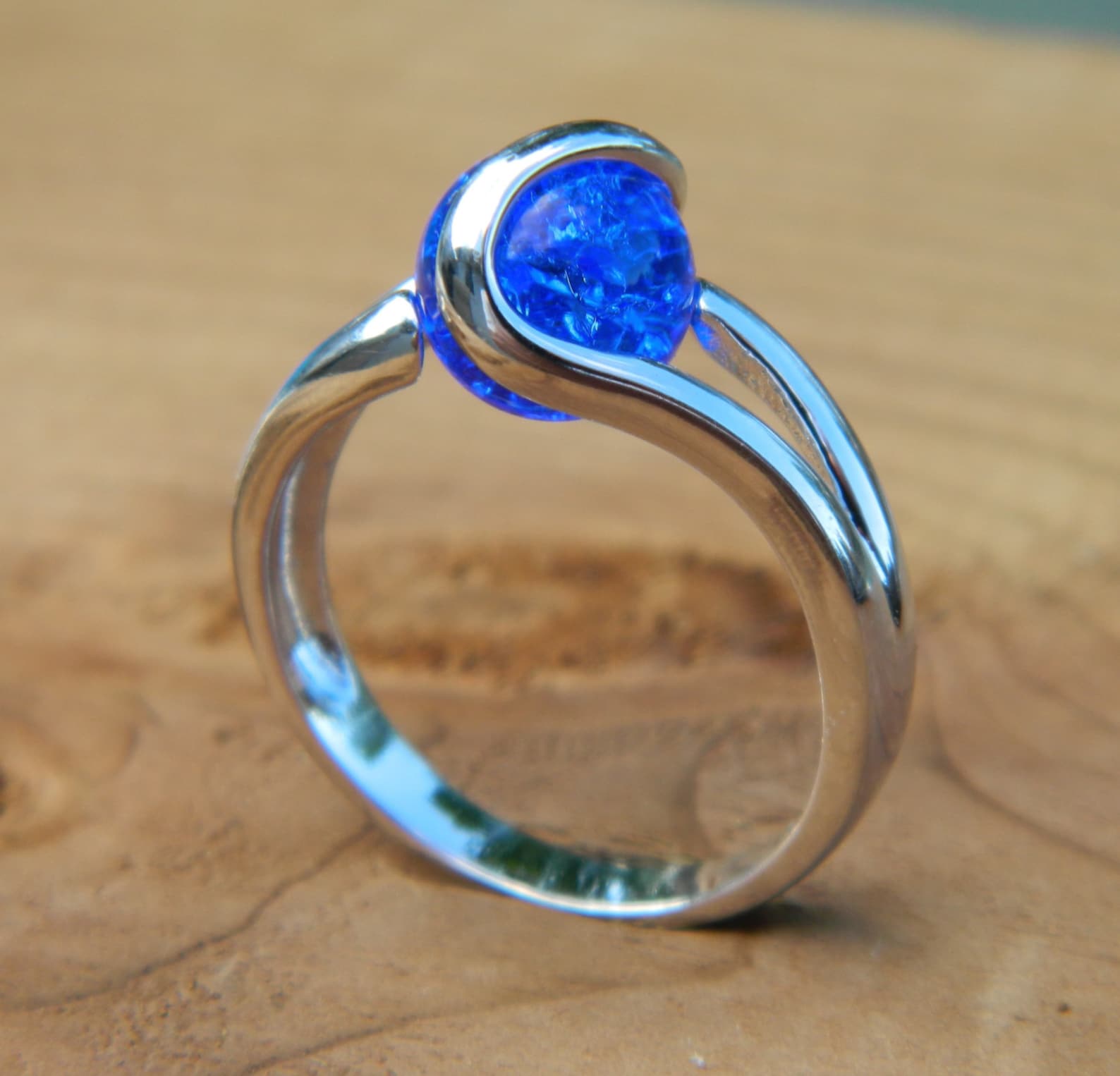 Interchangeable Ring With 8mm Blue Crackle Glass Stone - Etsy