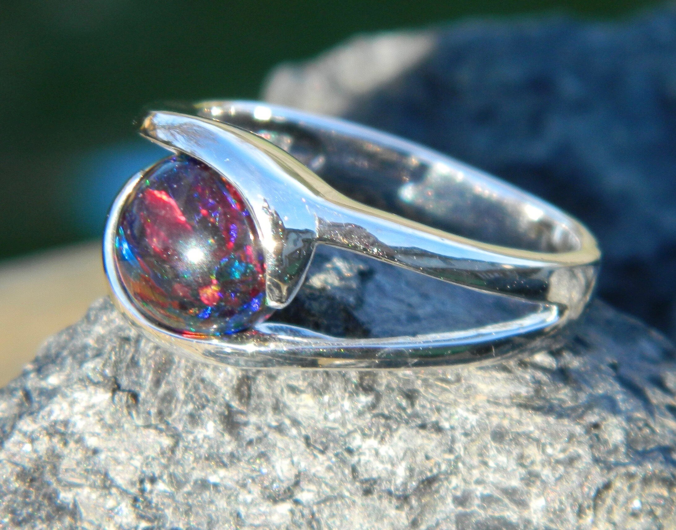 Interchangeable Marble Ring With 8mm Syn. Black Opal - Etsy