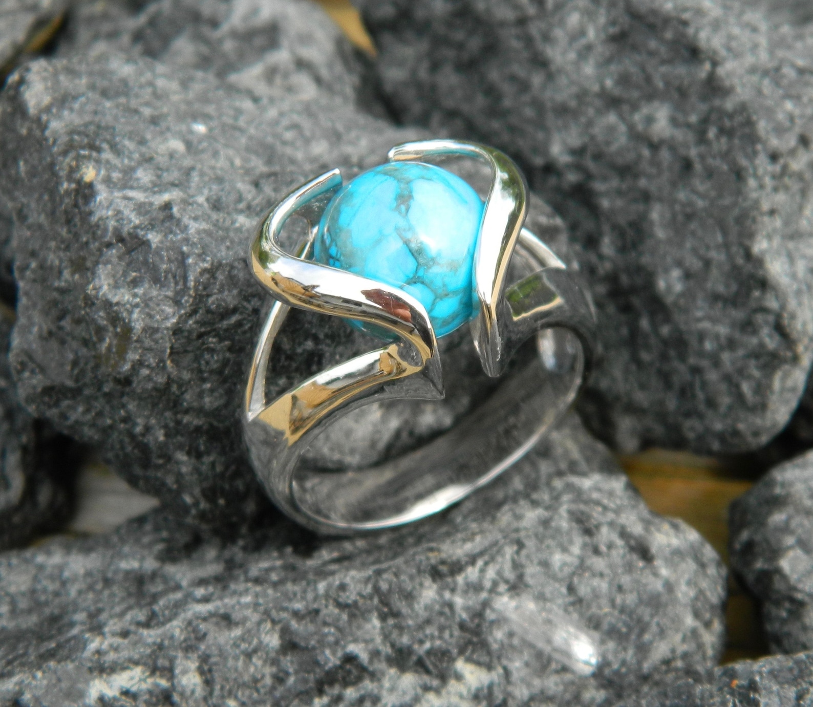 Interchangeable Marble Ring With 10mm Turquoise Howlite Stone | Etsy