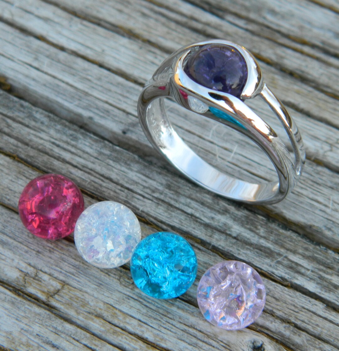Interchangeable Marble Ring With 5 - 8mm Changeable Cracked Glass ...
