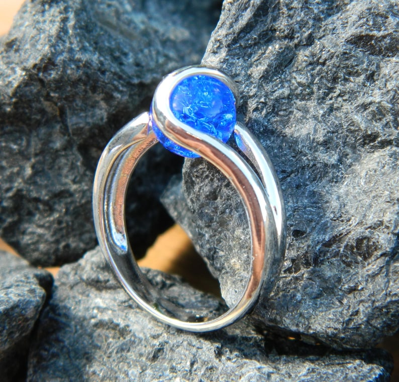 Interchangeable Ring With 8mm Blue Crackle Glass Stone - Etsy