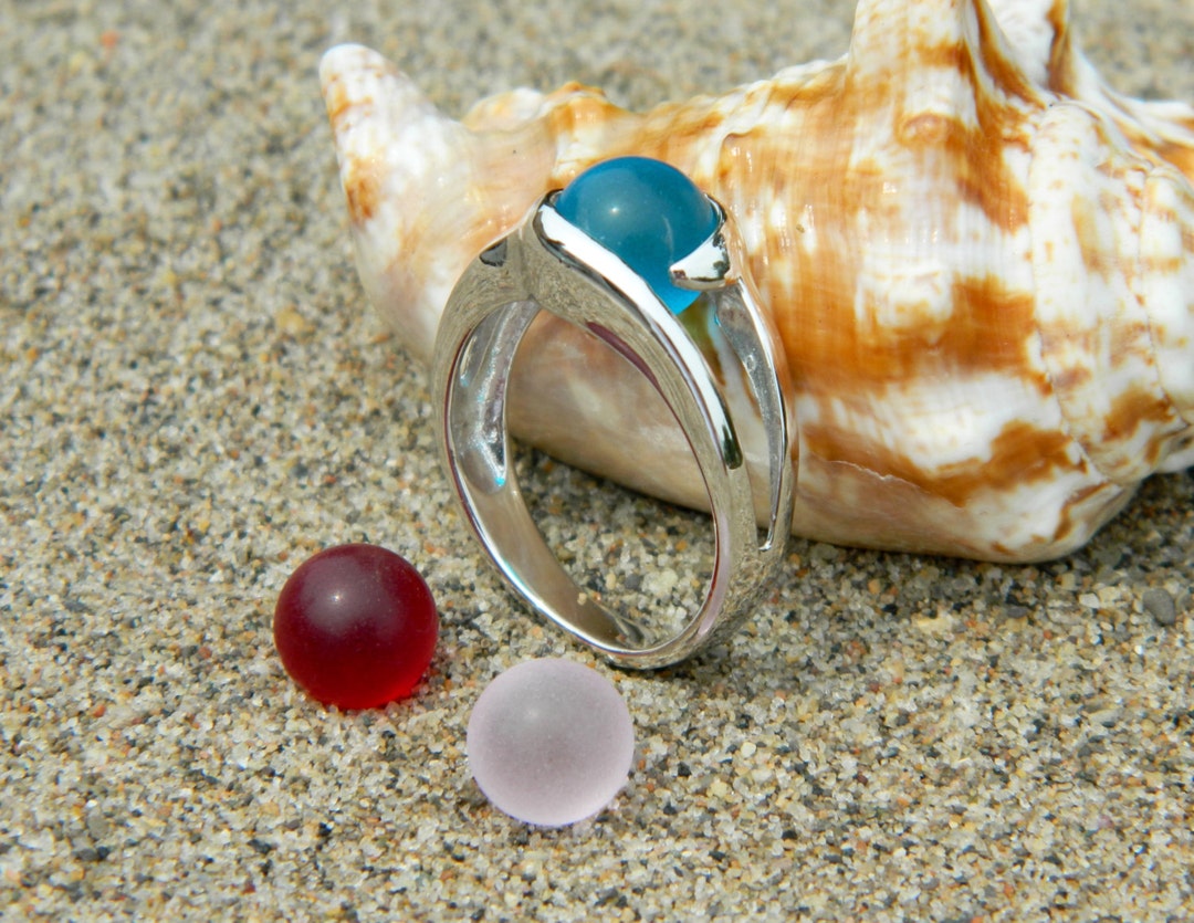 Interchangeable Stone Ring With 3 - 8mm Sea Glass Stones - Etsy