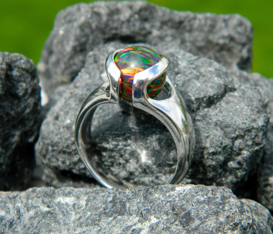Interchangeable Ring (.925 Sterling Silver) With 10mm Syn. Black Opal ...