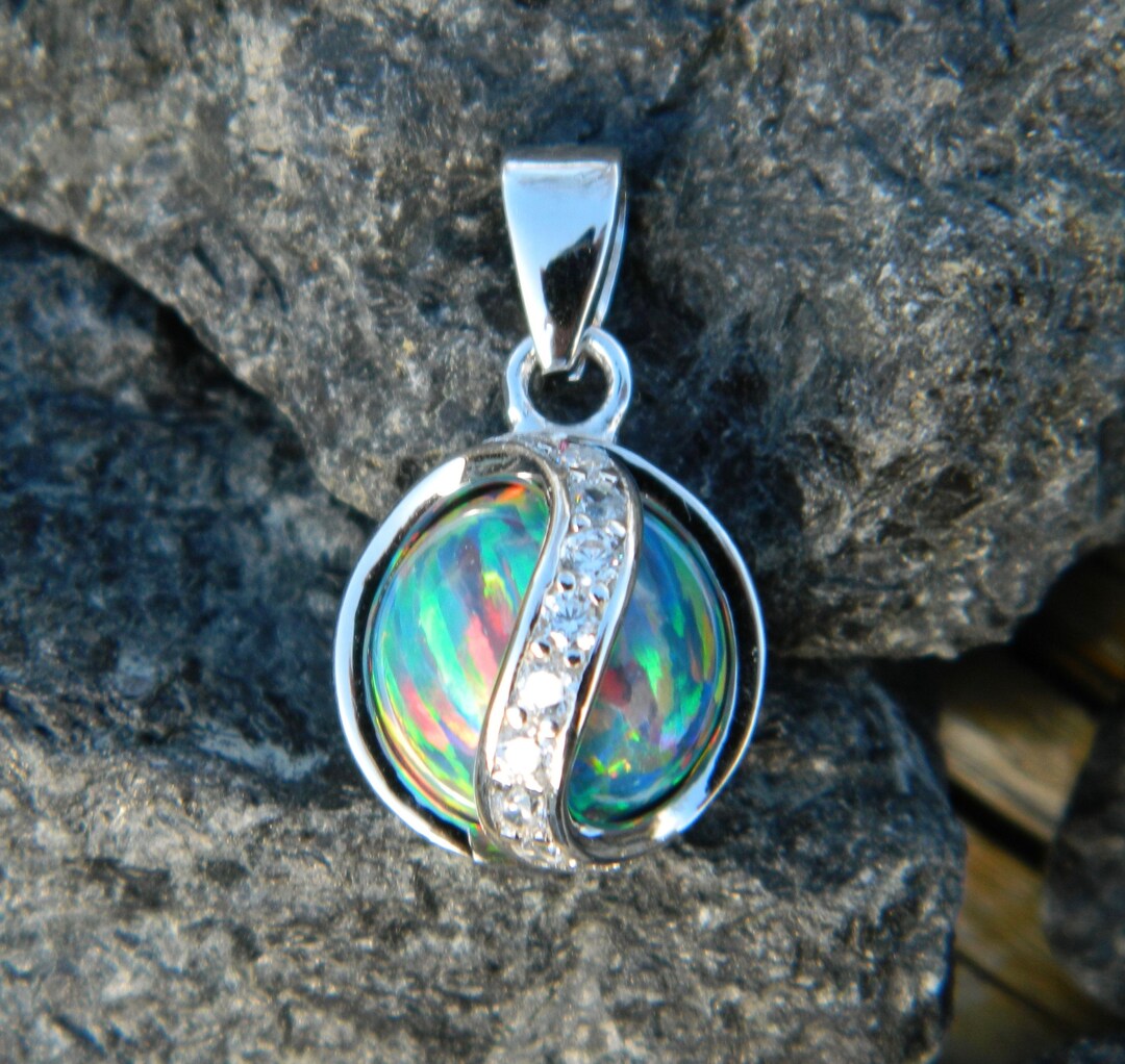 CZ Interchangeable Marble Pendant With Your Choice of 10mm Syn. Opal ...