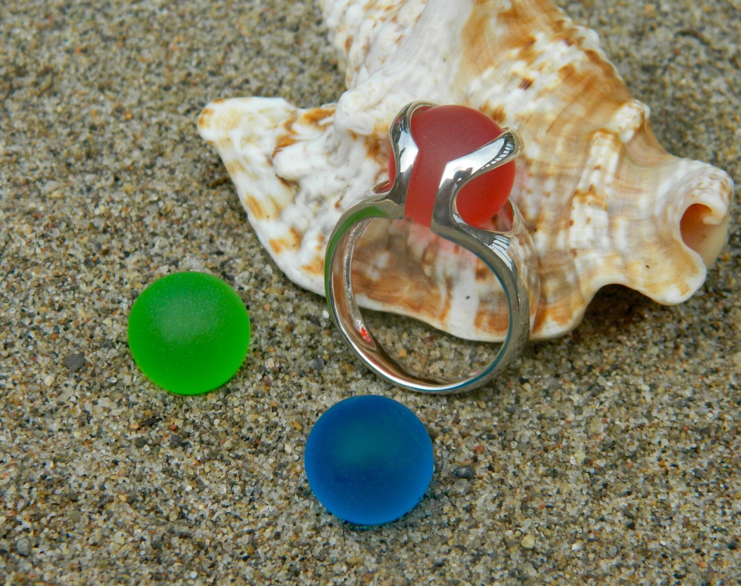Interchangeable stone ring with 3 12mm sea glass stones | Etsy