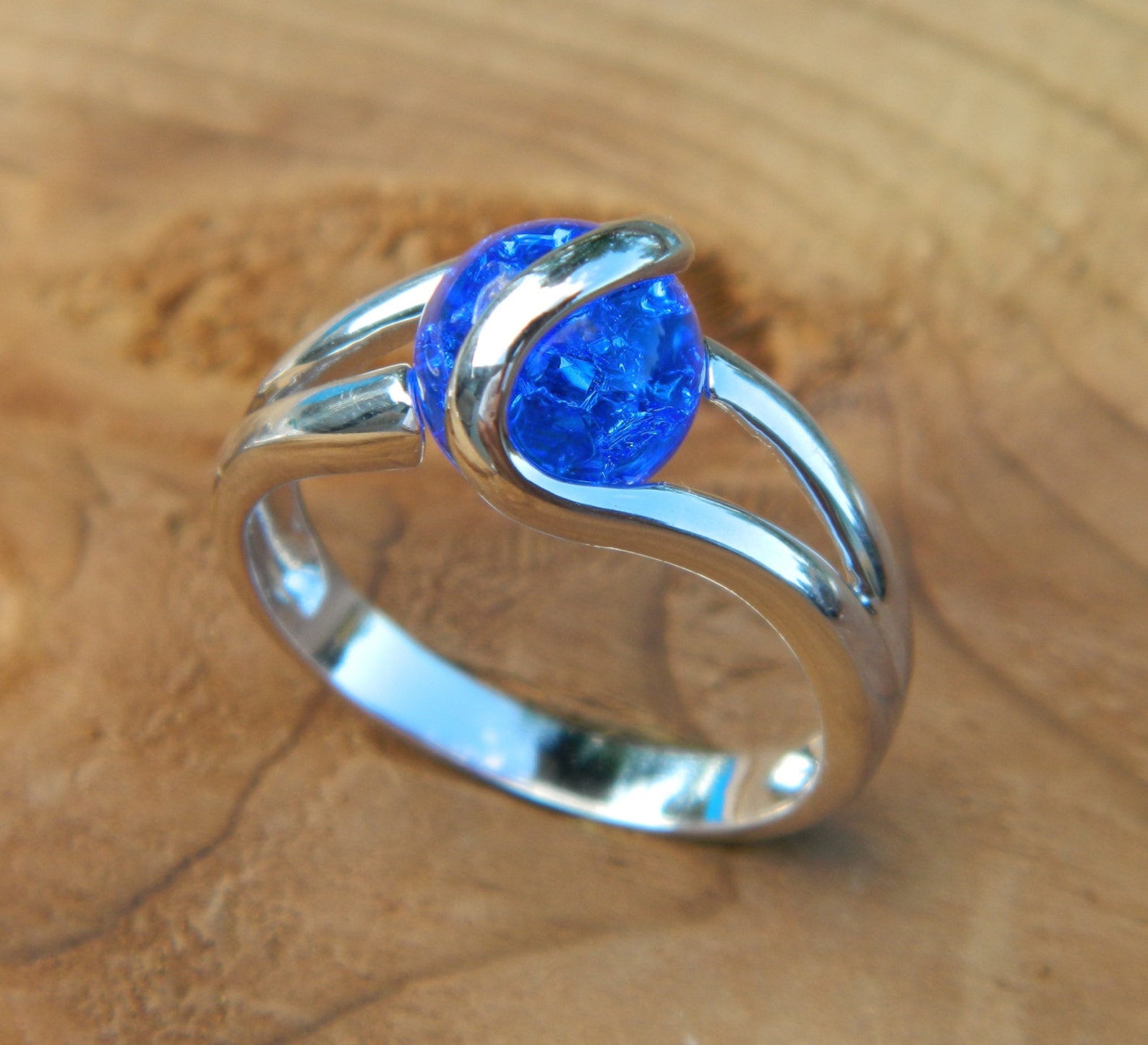 Interchangeable Ring With 8mm Blue Crackle Glass Stone - Etsy