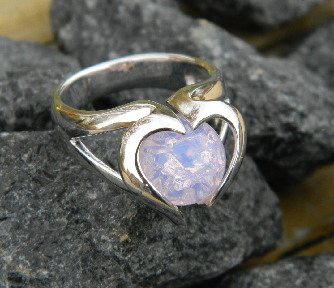 Interchangeable Marble Heart Ring With 10mm Cracked Pink Glass Stone - Etsy