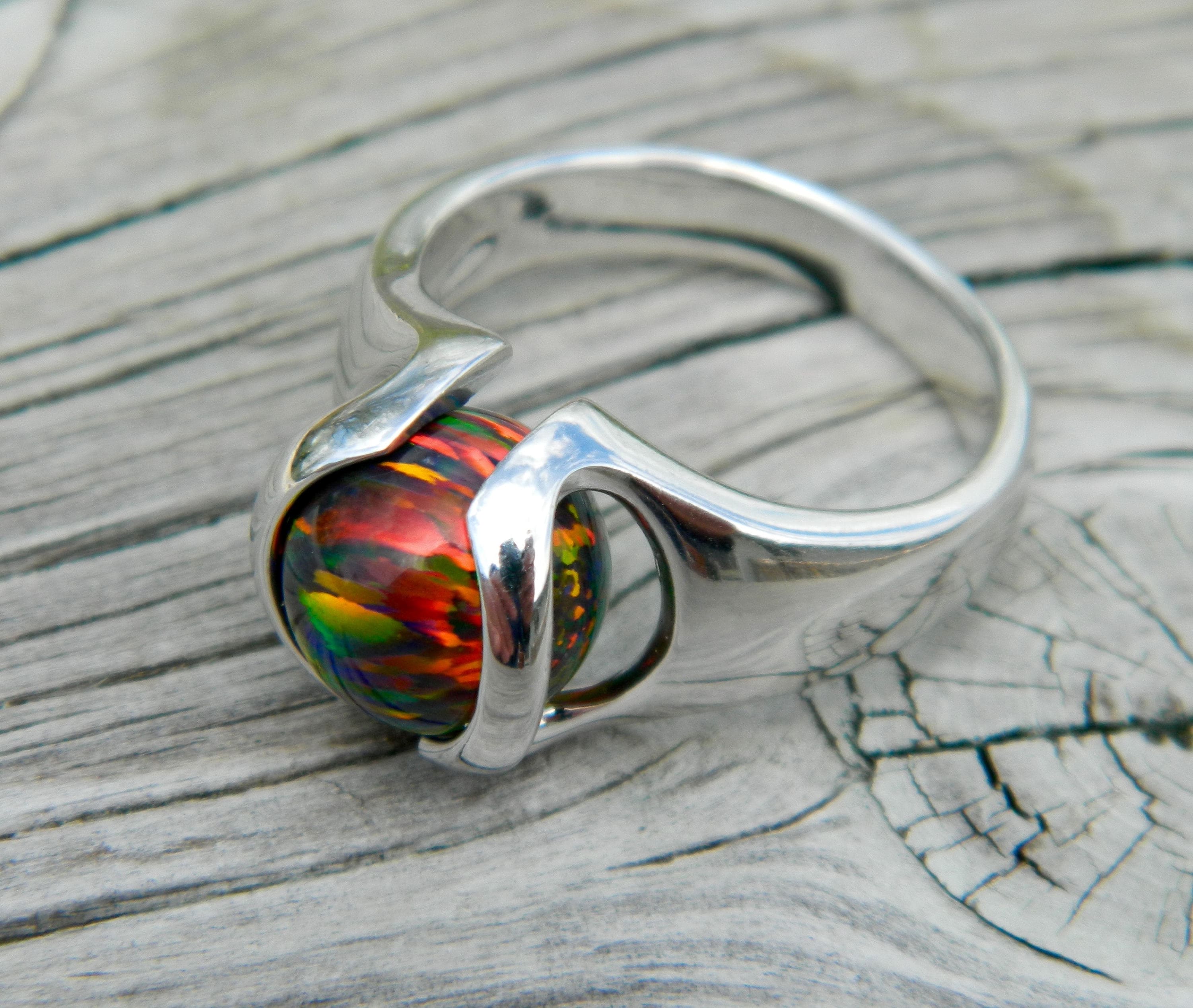 Interchangeable ring .925 sterling silver with 10mm syn. | Etsy