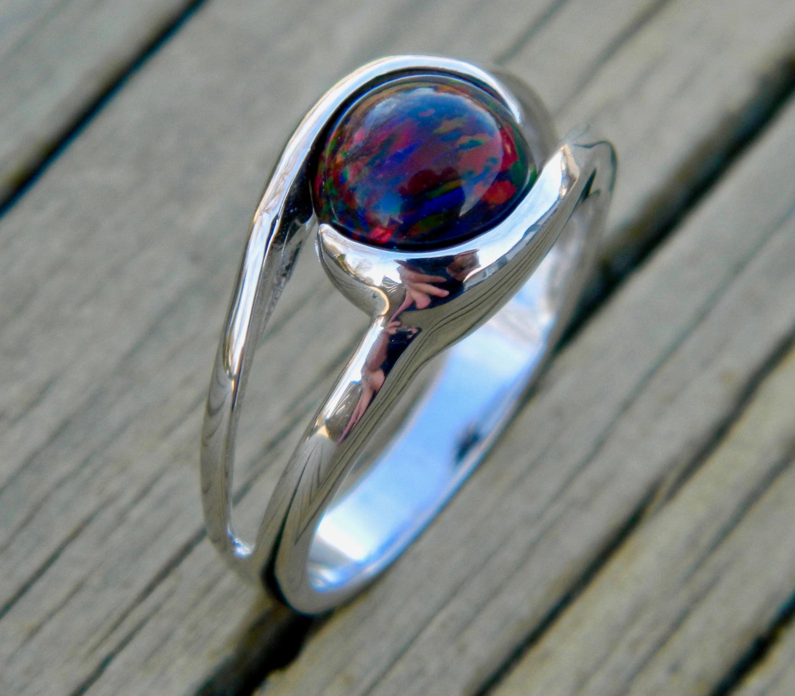 Interchangeable Marble Ring With 8mm Syn. Black Opal - Etsy