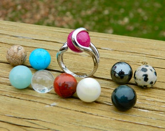 Interchangeable Stone Ring With 3 - 12mm Sea Glass Stones - Etsy