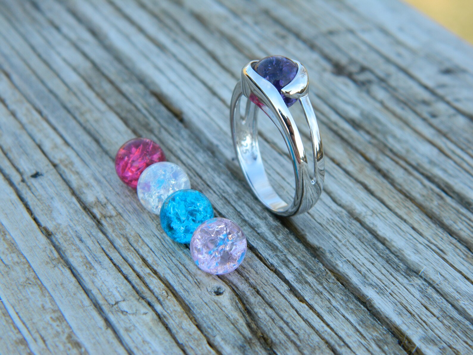 Interchangeable Marble Ring With 5 - 8mm Changeable Cracked Glass ...