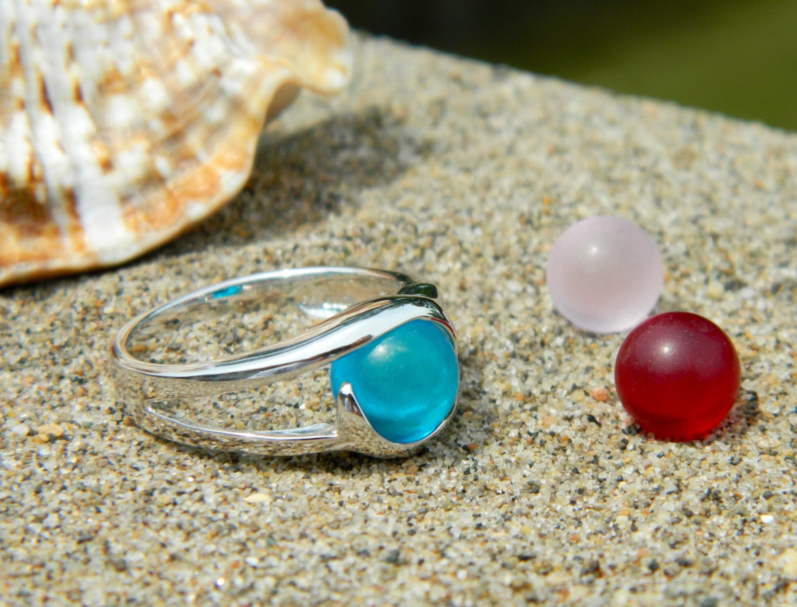 Interchangeable Stone Ring With 3 8mm Sea Glass Stones | Etsy