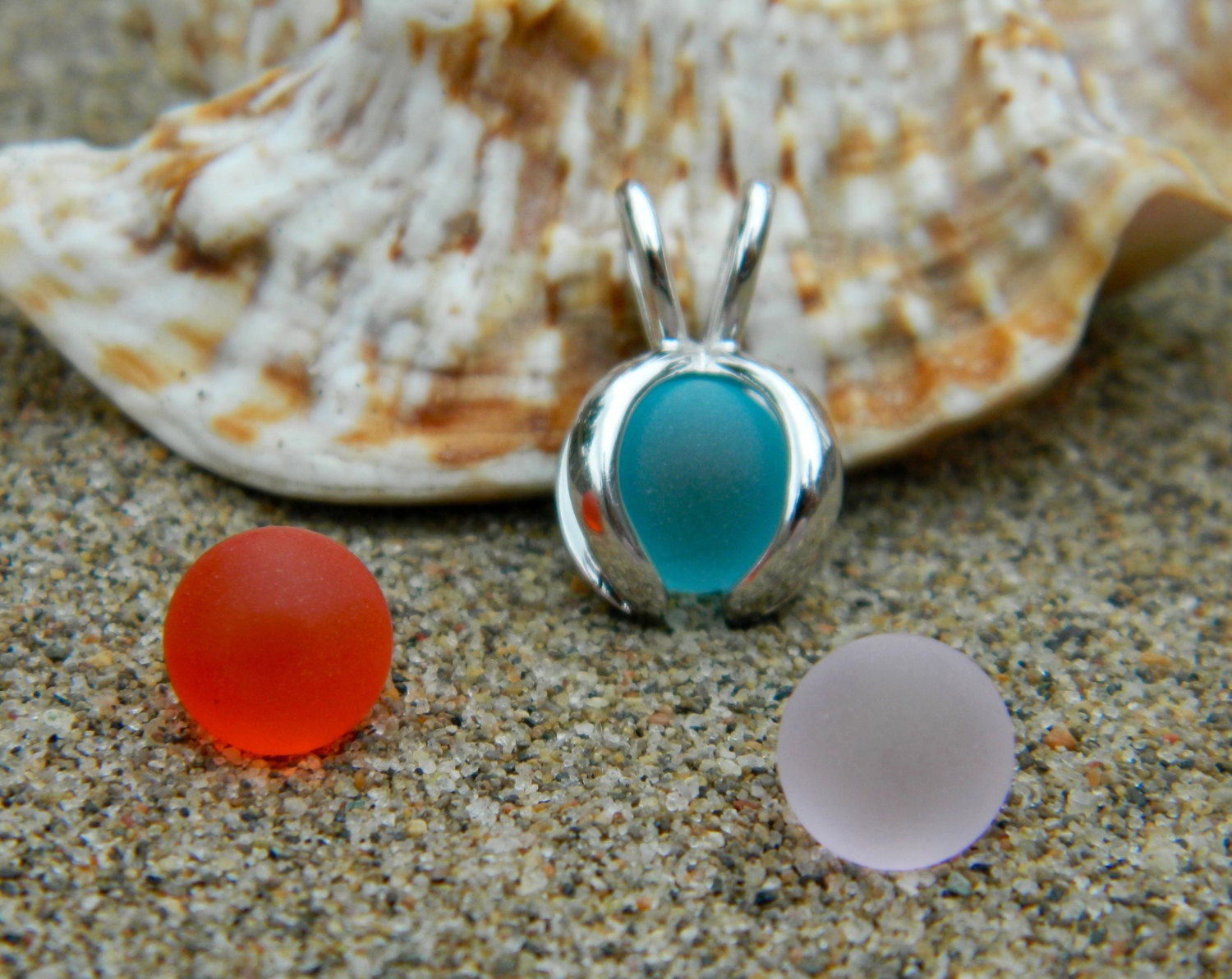 Interchangeable Stone Pendant with three 8mm sea glass stones. | Etsy