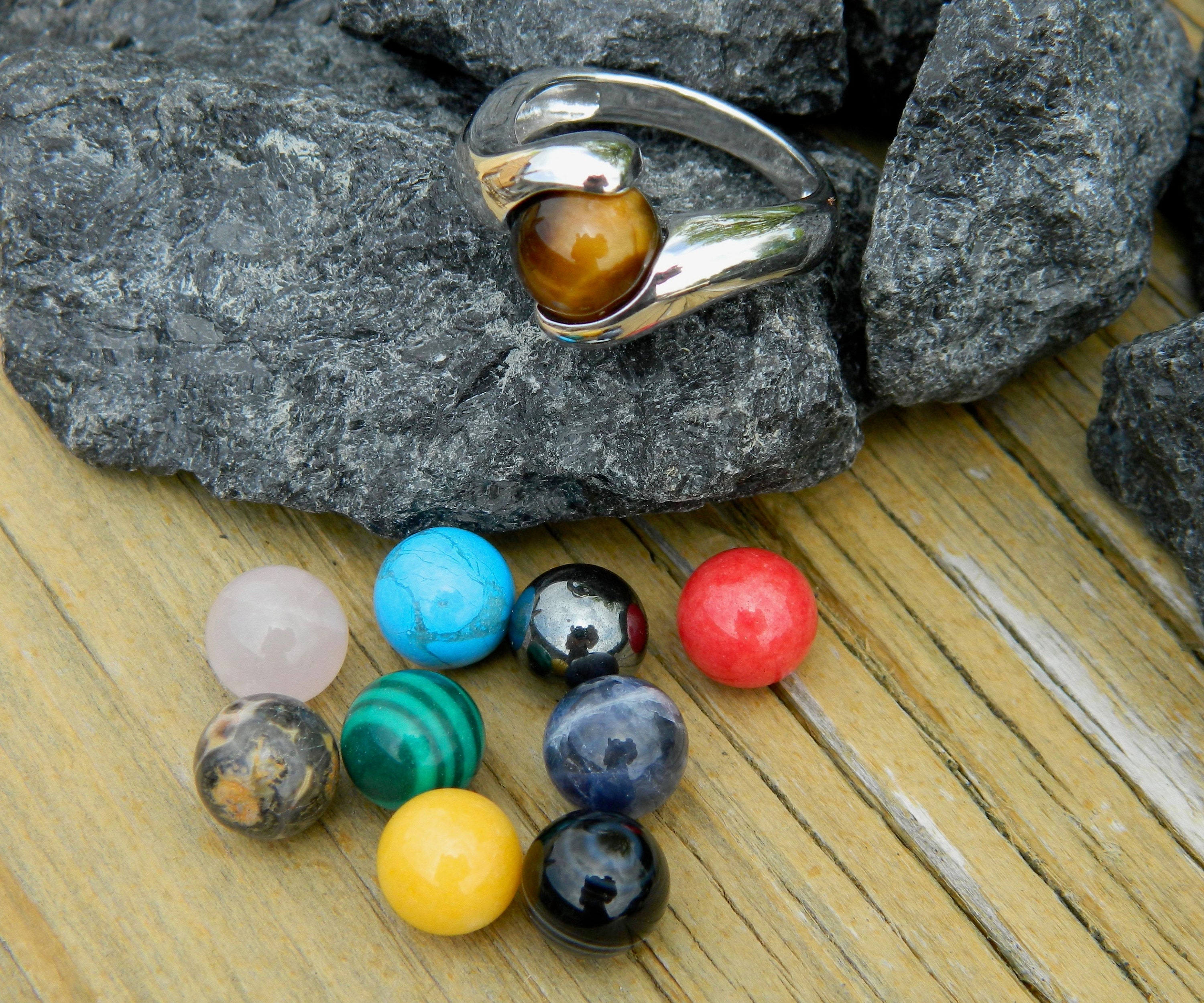 Interchangeable Ring With 10 - 8mm Semi Precious Stones - Etsy