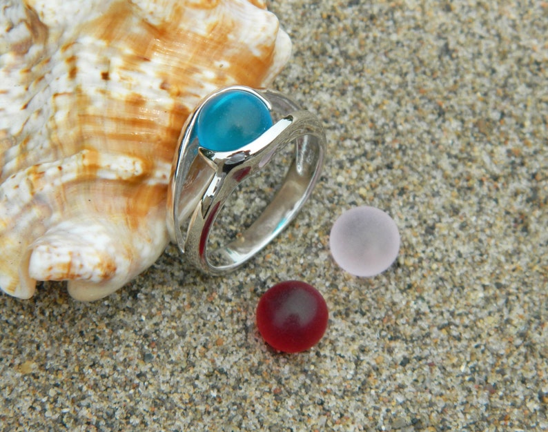 Interchangeable Stone Ring With 3 8mm Sea Glass Stones | Etsy