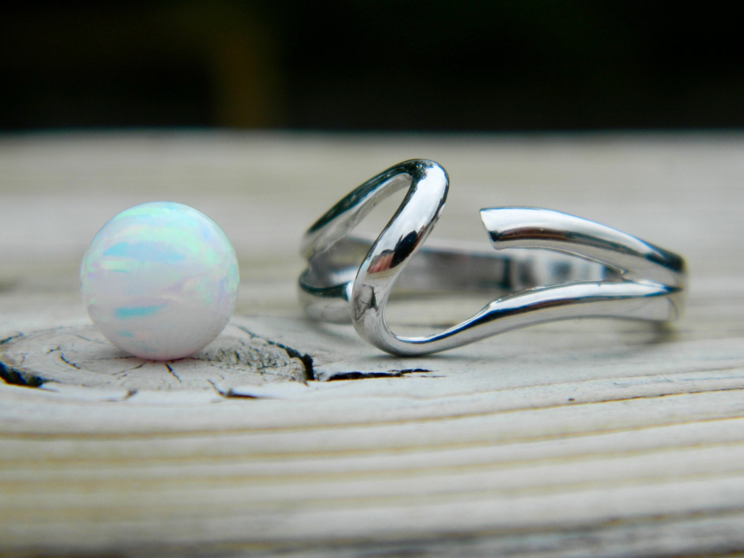 Interchangeable Marble Ring With 8mm Syn. White Opal - Etsy