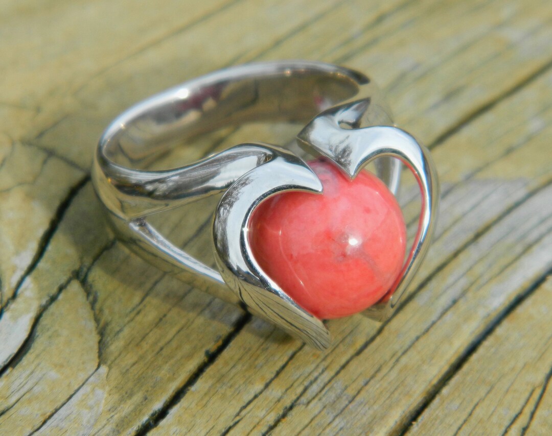 Interchangeable Marble Heart Ring With 10mm Pink Howlite Stone - Etsy