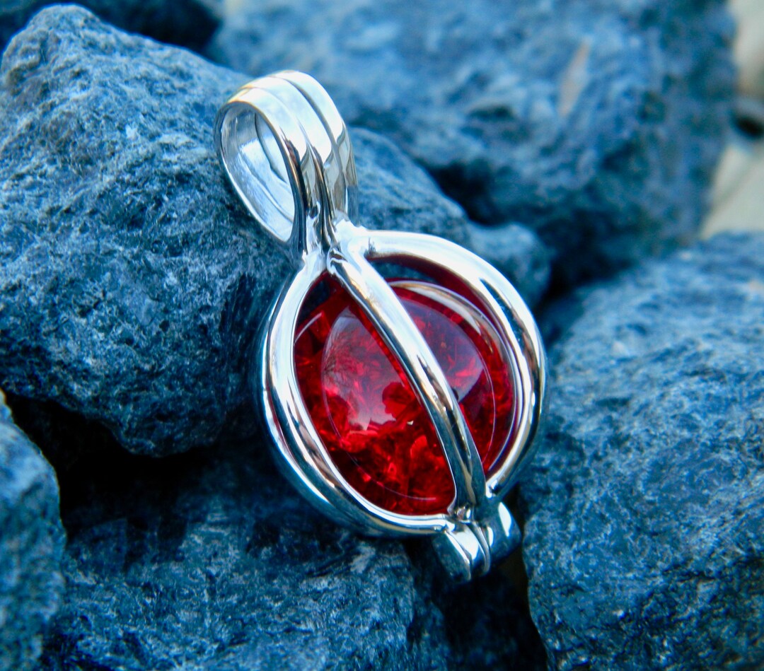 Interchangeable Pendant With 14mm Clear Cracked Red Glass Stone. - Etsy