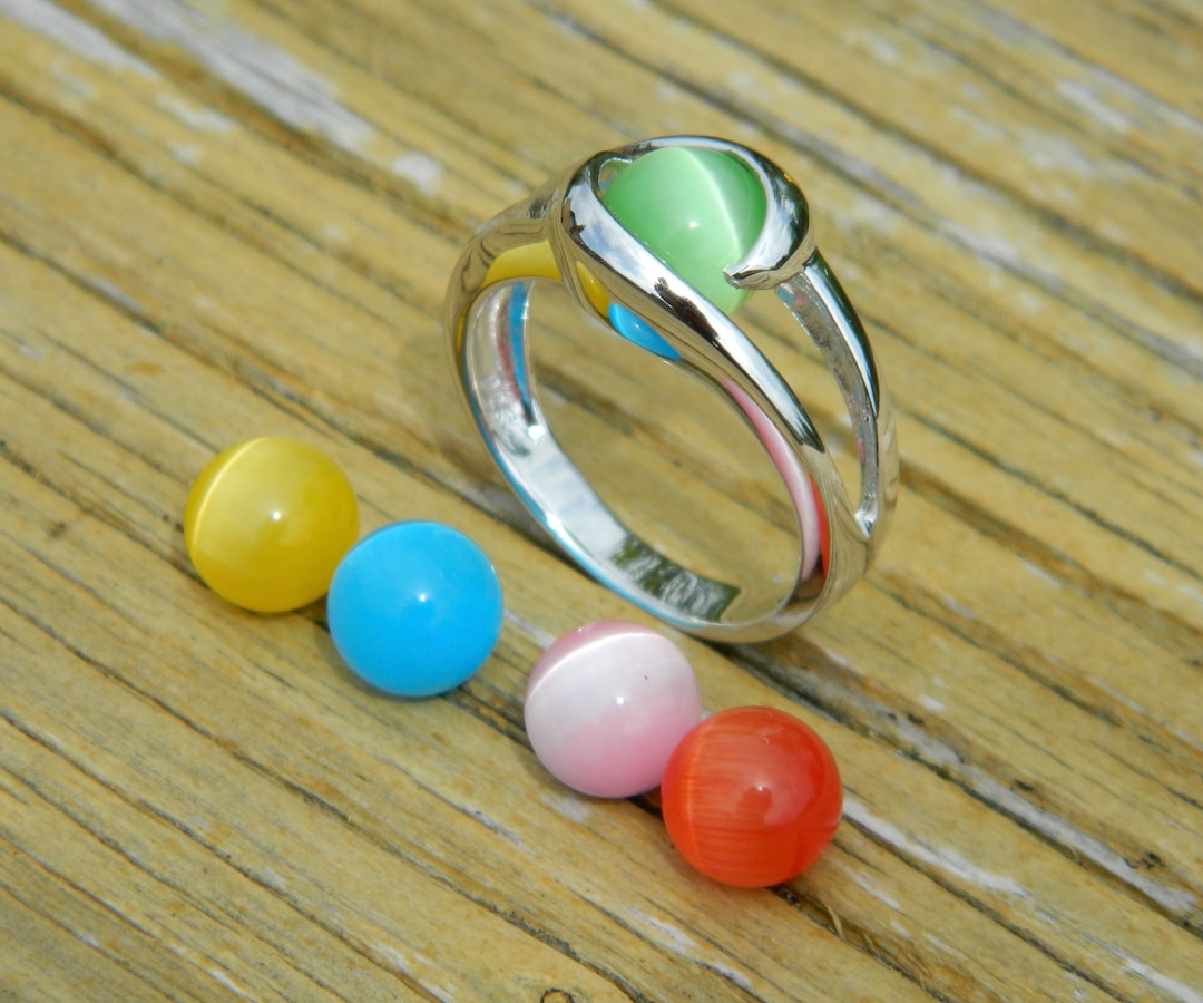 Interchangeable Marble Ring With 5 - 8mm Changeable Cateye Stones - Etsy