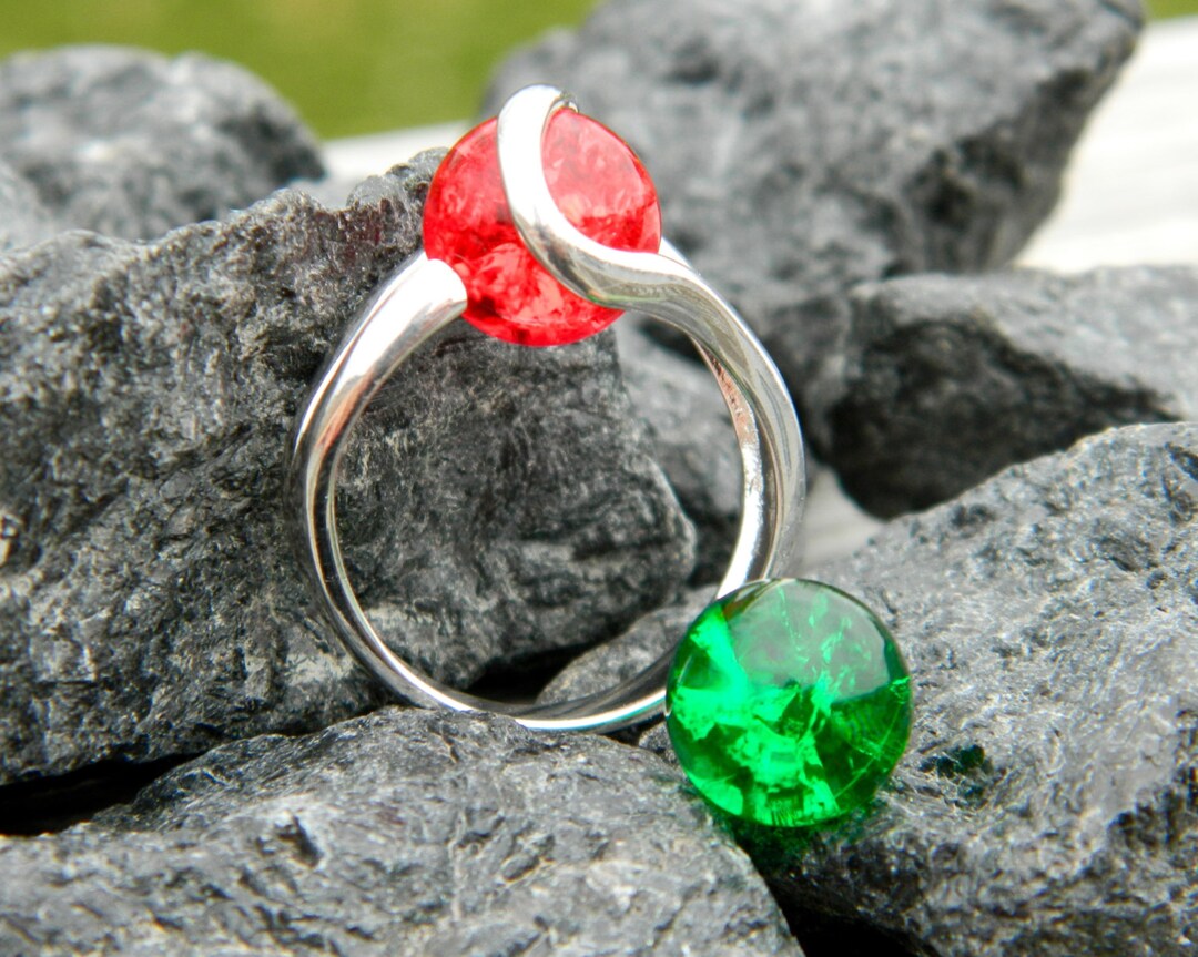 Interchangeable Ring With 10mm Red and Green Cracked Glass Stones - Etsy