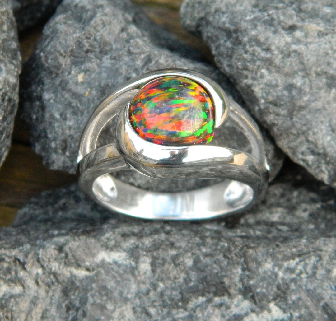 Interchangeable Ring (.925 Sterling Silver) With 10mm Syn. Black Opal ...