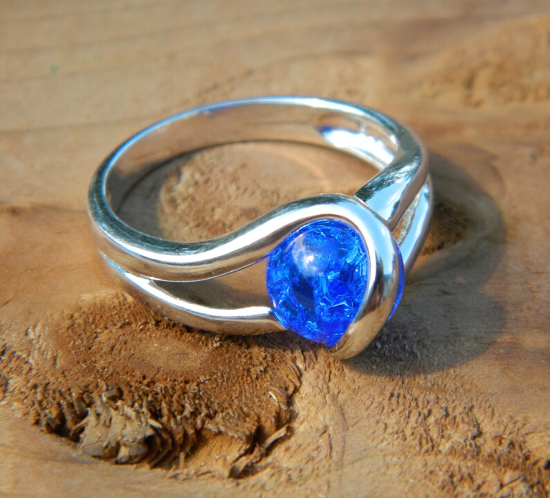 Interchangeable Ring With 8mm Blue Crackle Glass Stone - Etsy
