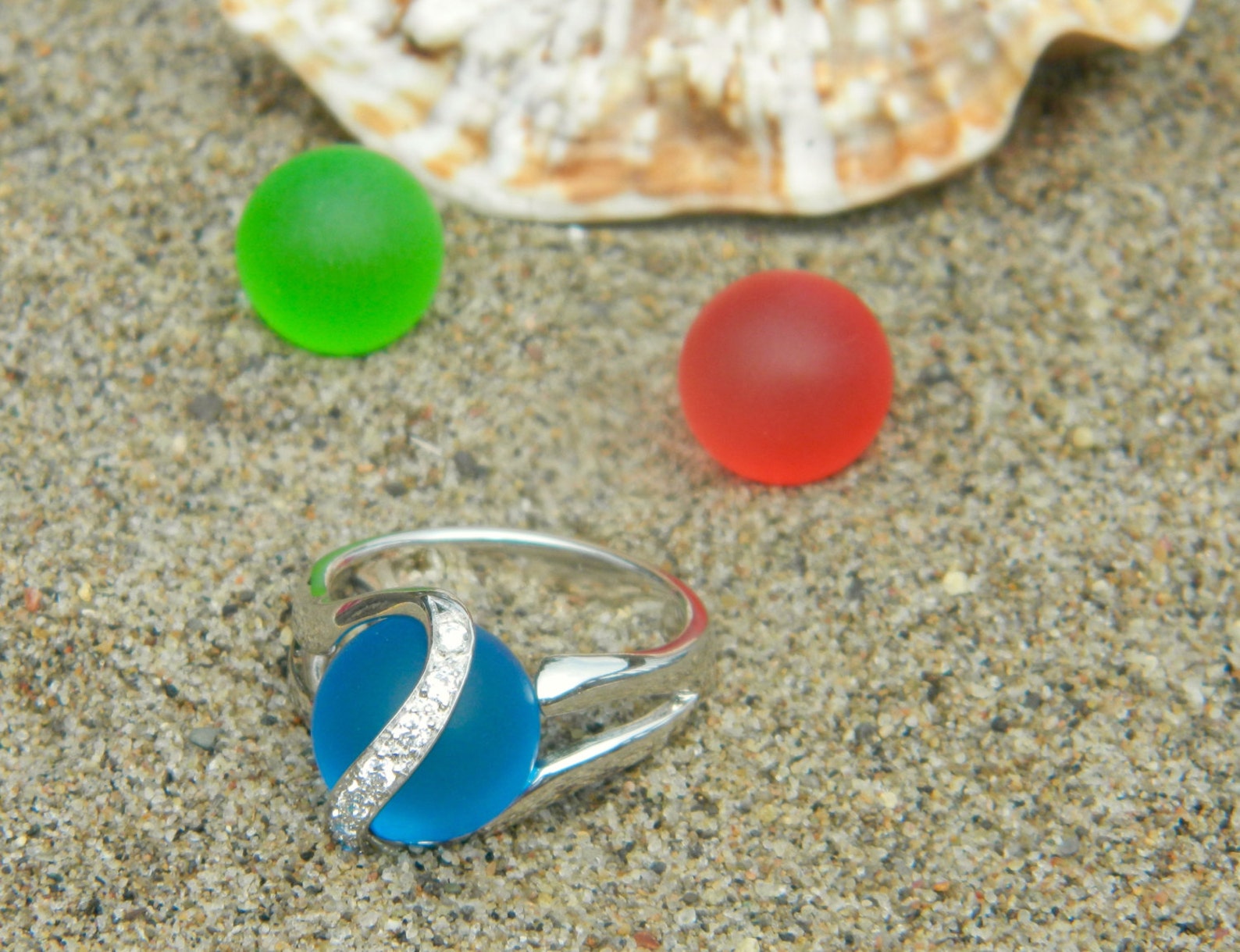 Interchangeable stone ring with 3 12mm sea glass stones | Etsy