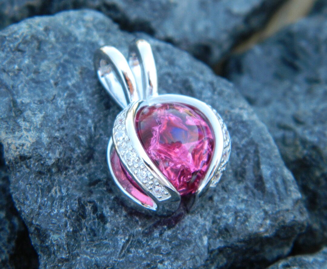 Interchangeable CZ Pendant With 10mm Royal Fuschia Clear Cracked Glass ...
