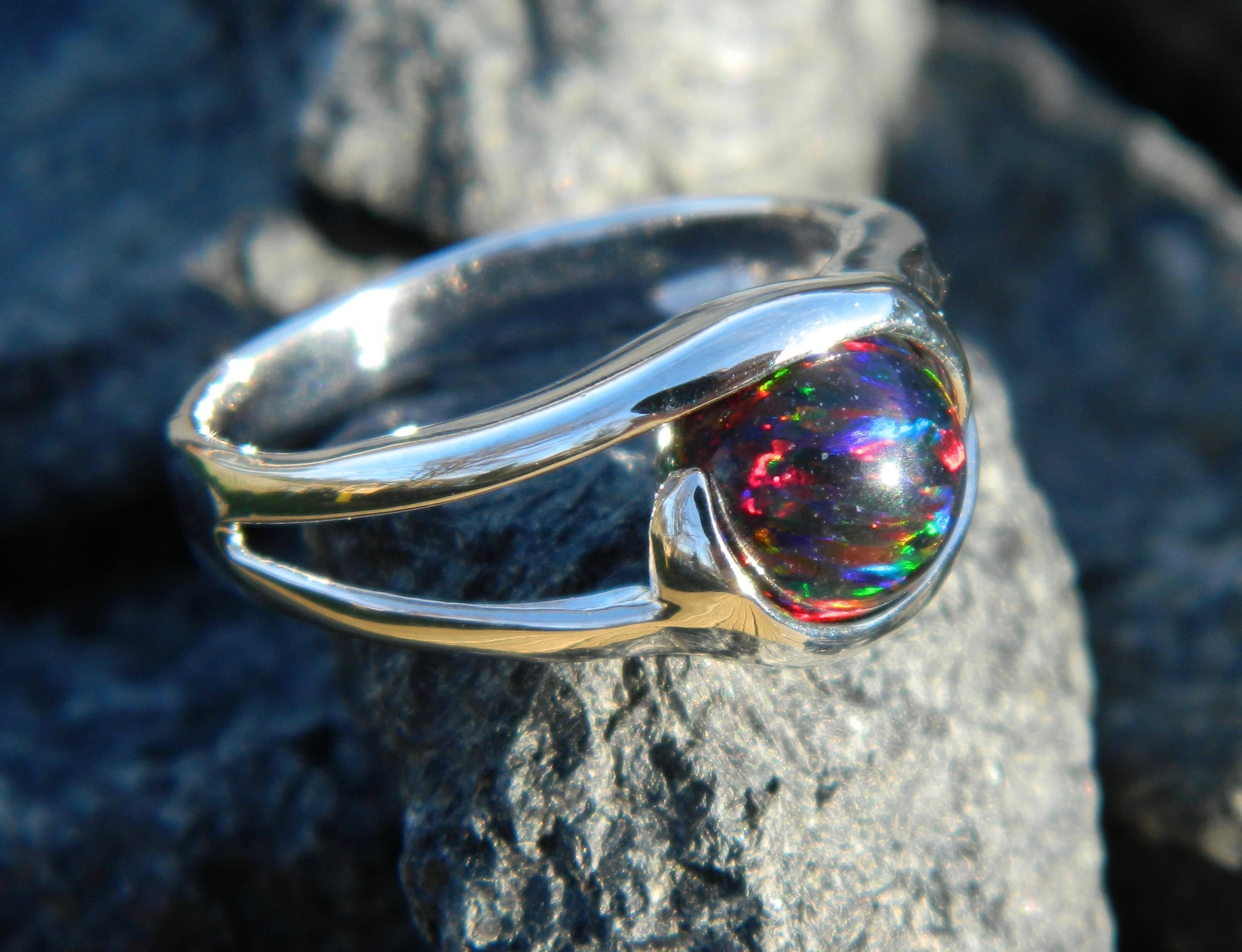 Interchangeable Marble Ring With 8mm Syn. Black Opal - Etsy
