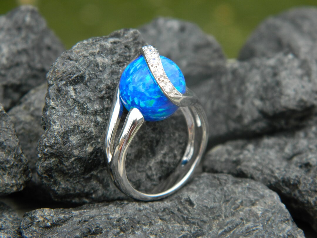 Interchangeable Ring (.925 Sterling Silver) With 12mm Syn. Blue Opal - Etsy