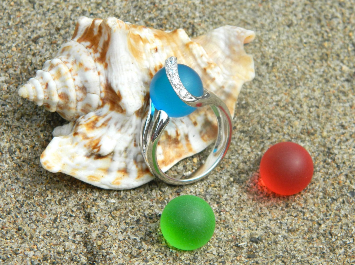 Interchangeable stone ring with 3 12mm sea glass stones | Etsy