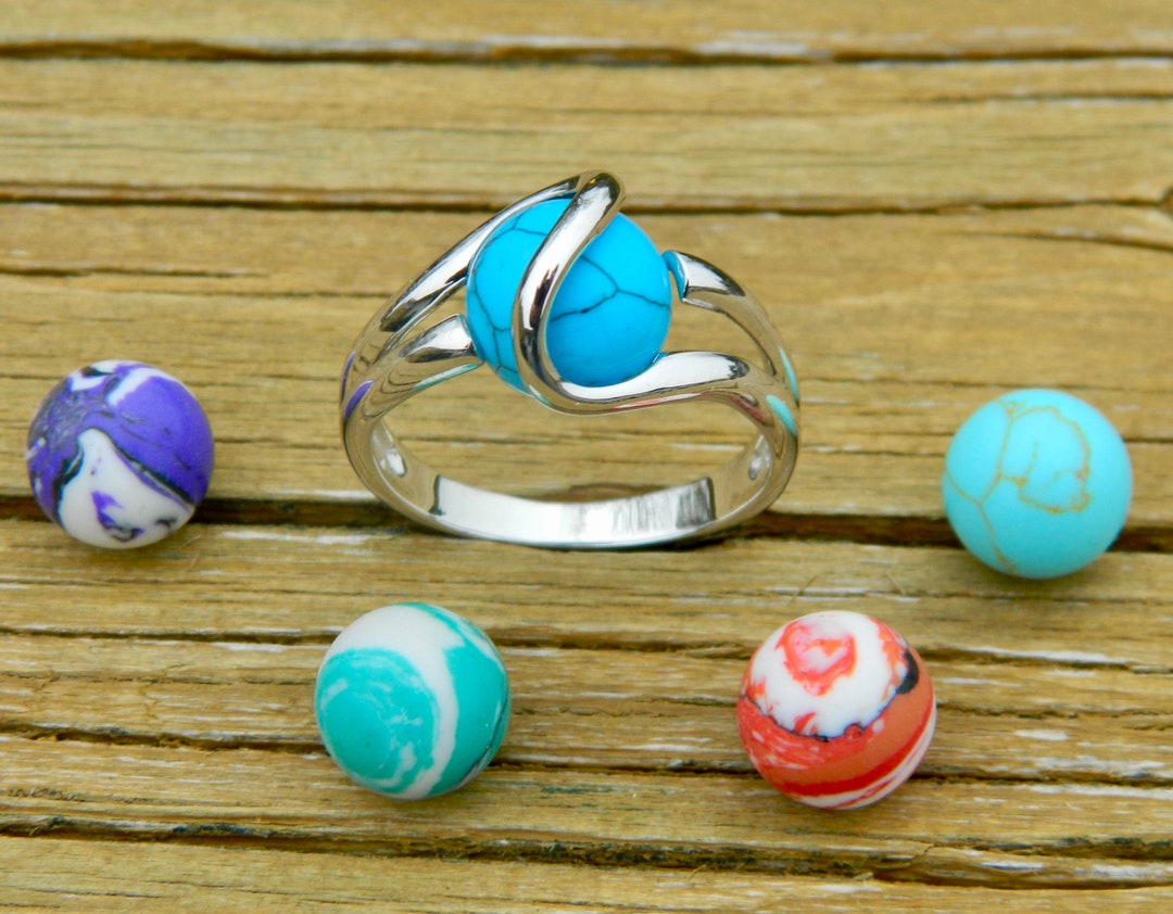 10mm Interchangeable Ring With 5 - 10mm Taiwan Turquoise Stones Marbles ...