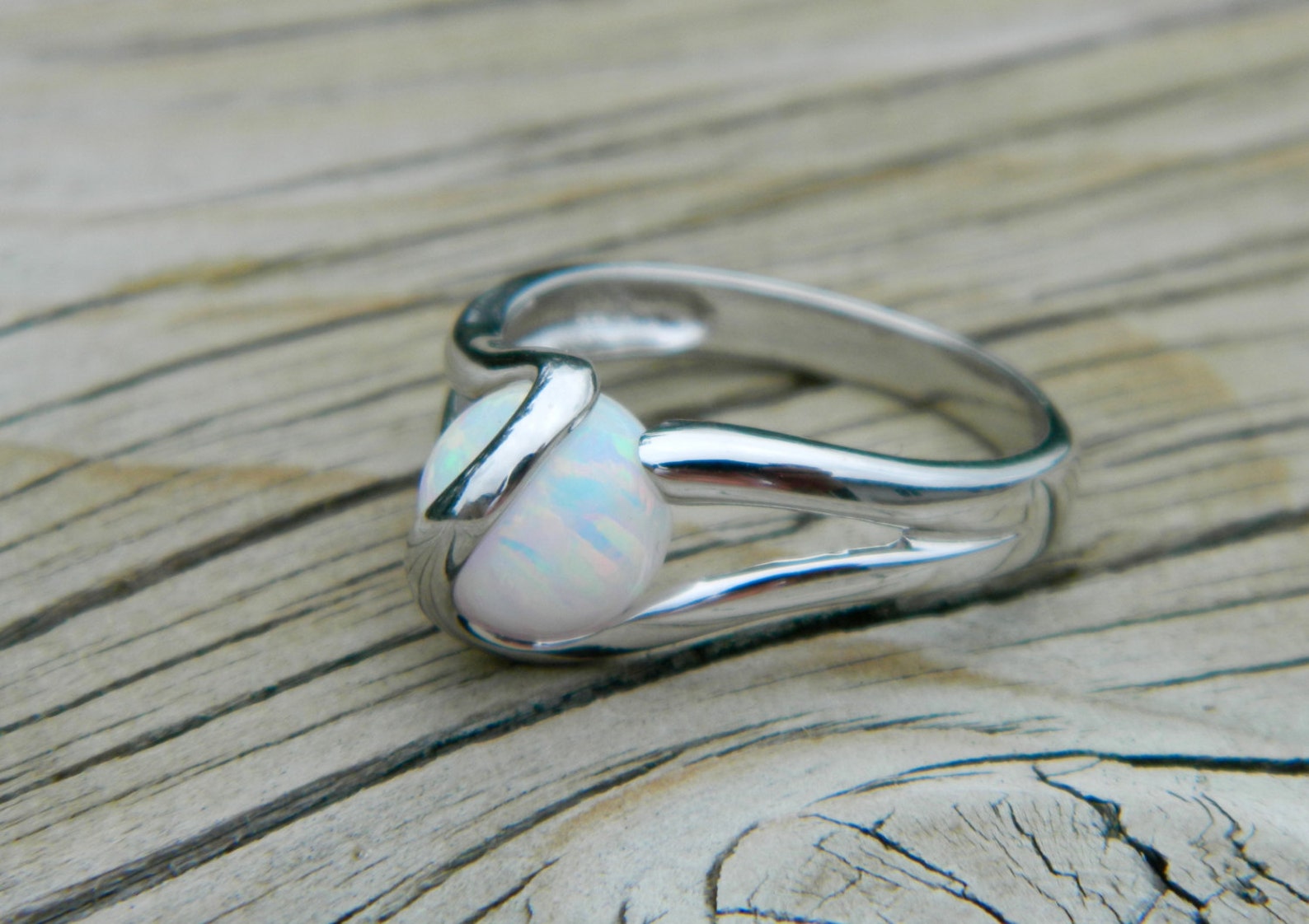 Interchangeable marble ring with 8mm syn. white opal | Etsy