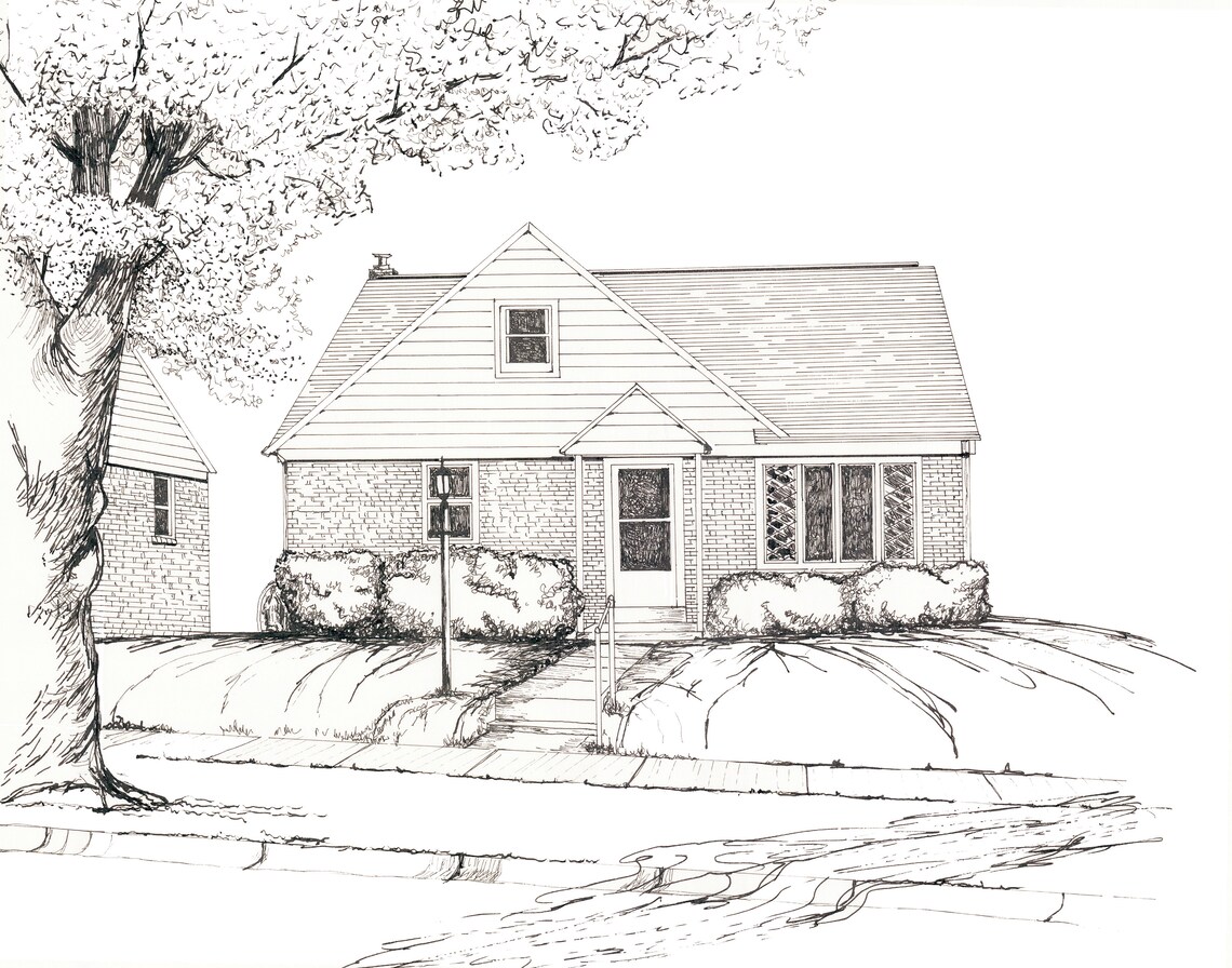 Custom Home Pen and Ink Drawing - Etsy