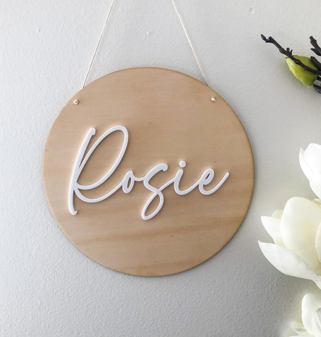 Custom Round Name Plaque | Round Wood Hanging Door Sign | Nursery ...