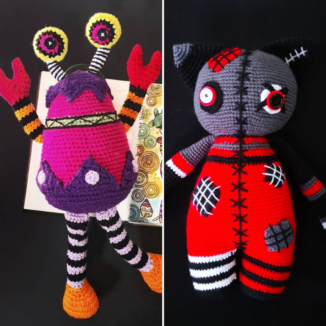 SALE 2 Crochet Patterns Space Alien Crab, Large Cat, Amigurumi Cat ...