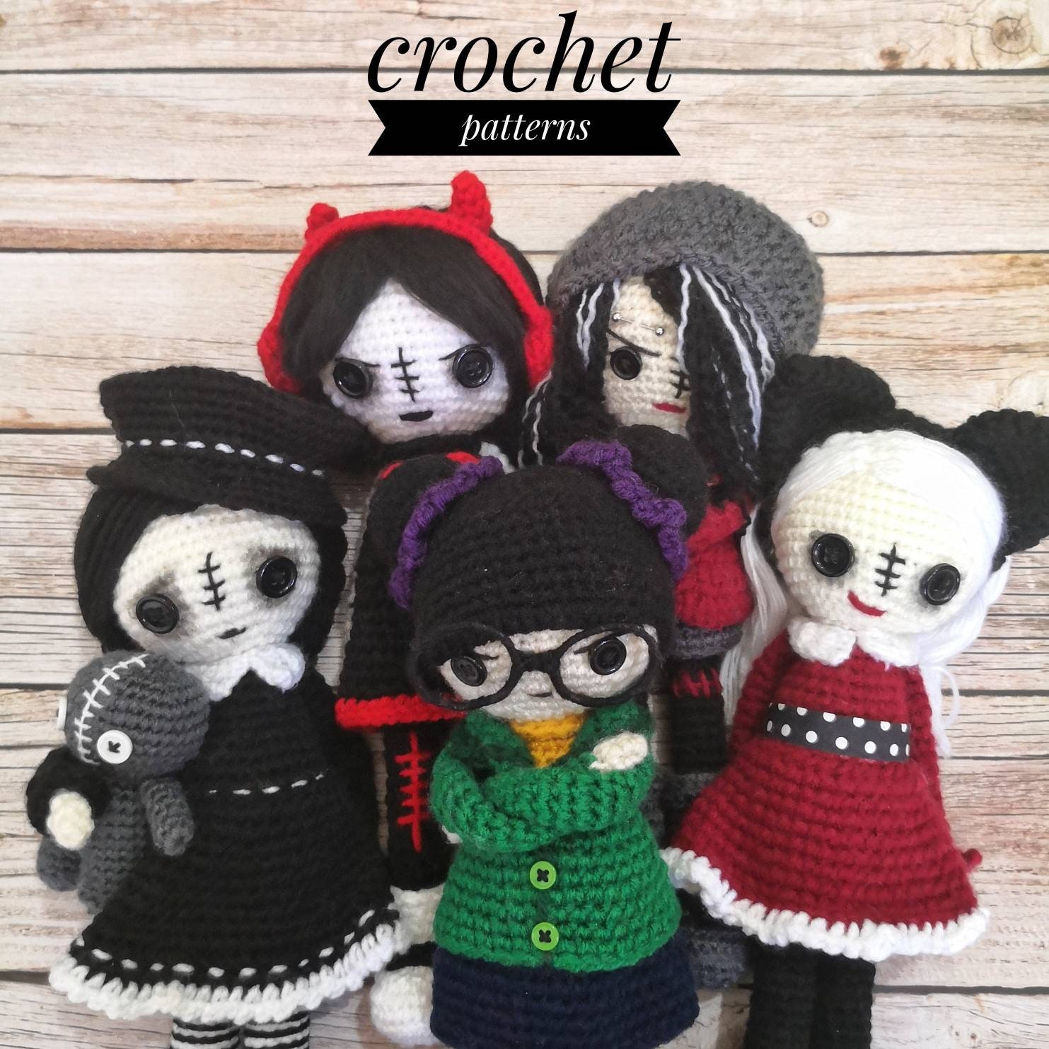 SALE 5 CROCHET PATTERNS Rebellious Grunge Girl, Punk Rock Emo Doll ...