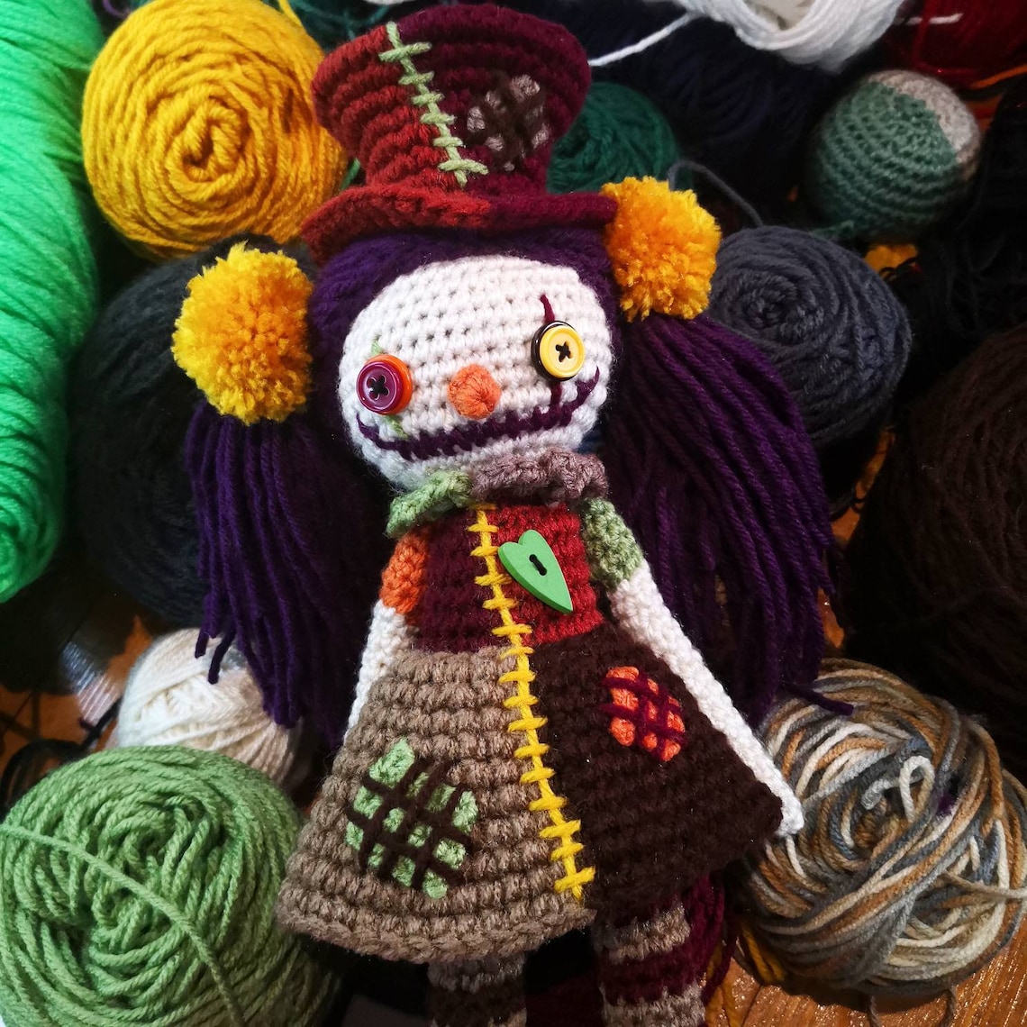 Crochet Clown Girl, Scary Doll, Patchwork Doll, Amigurumi Clown ...