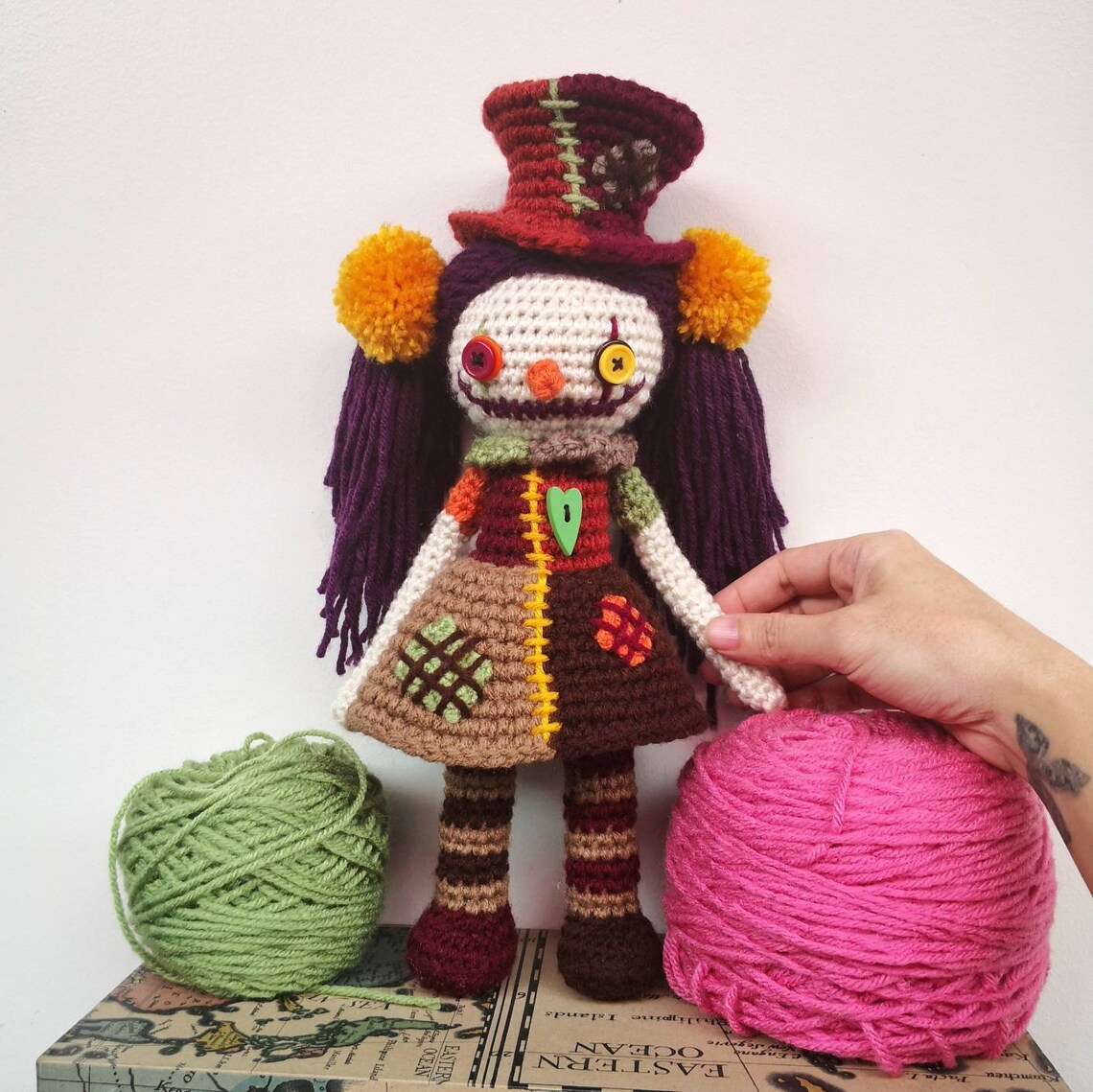 Crochet Clown Girl, Scary Doll, Patchwork Doll, Amigurumi Clown ...