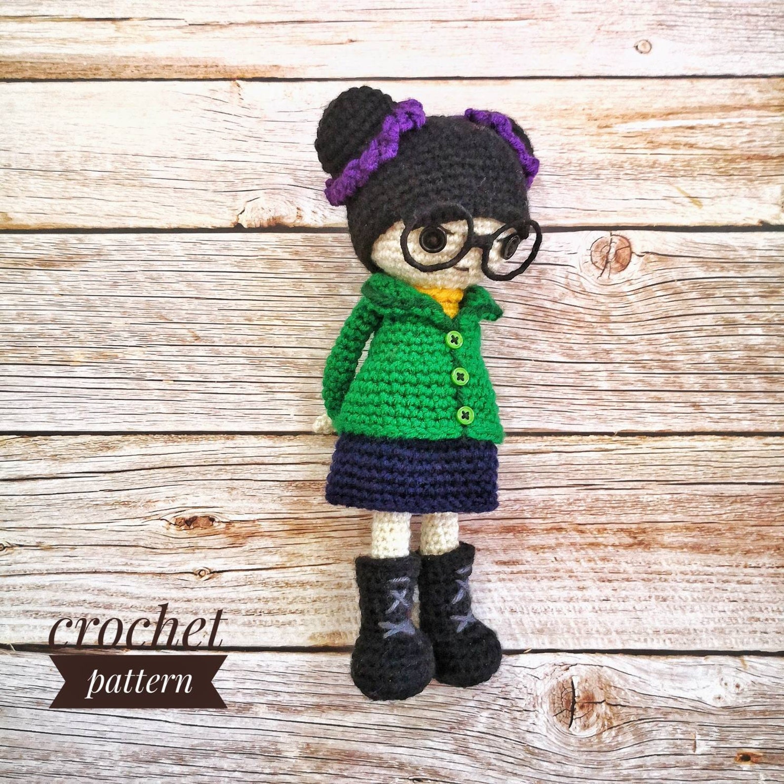 CROCHET PATTERN Nerdy Girl With Eyeglasses Amigurumi Girl - Etsy
